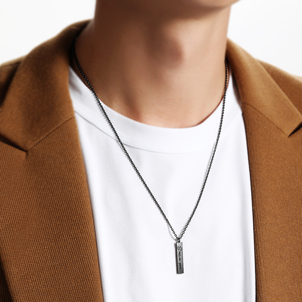 S925银-U1系列竖款电镀黑项链 - Since you 圣使珠宝官网